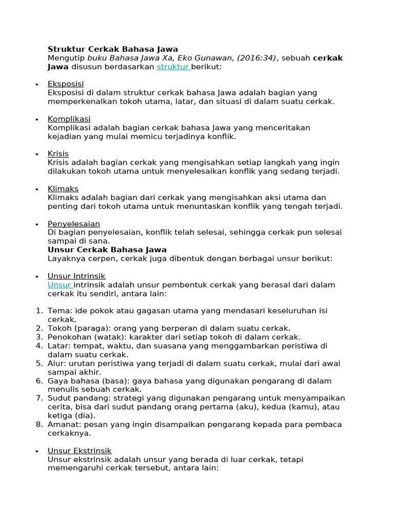 Struktur Cerkak Bahasa Jawa | PDF