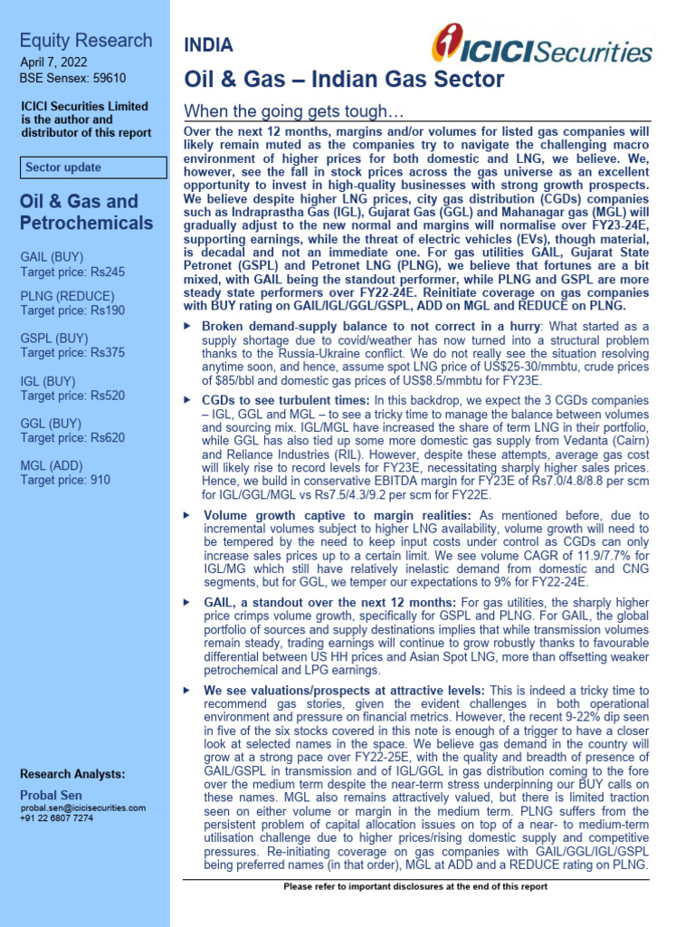 Indian Gas Sector Update April 2022 | PDF | Natural Gas | Technology ...