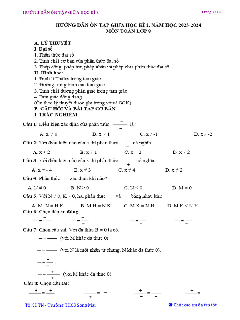 De Cuong Giua Hoc Ki 2 Toan 8 Nam 2023 2024 Truong Thcs Song Mai Bac Giang | PDF