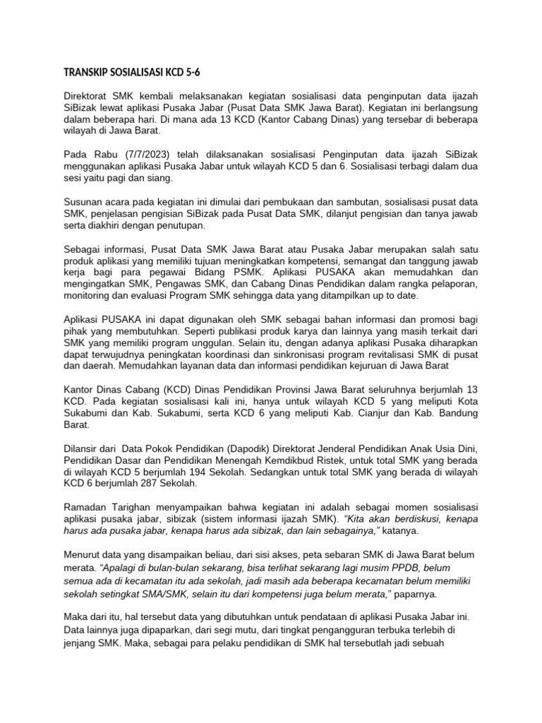 Transkip Sosialisasi KCD 5-6 | PDF