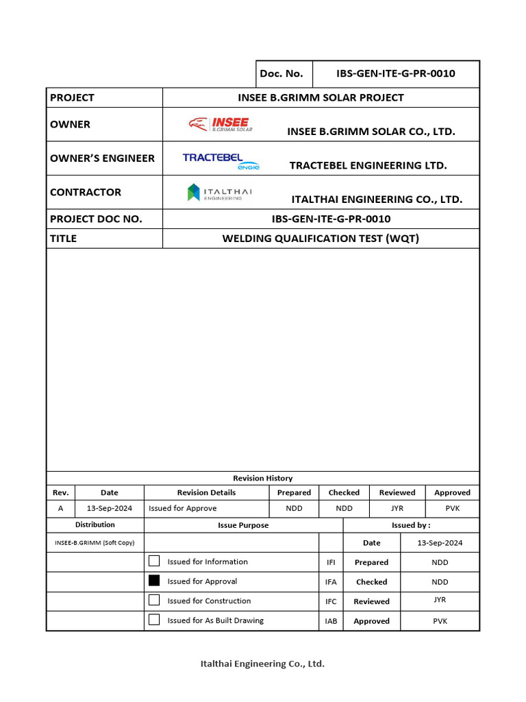 IBS-GEN-ITE-G-PR-0010-A Welder Qualification Test (WQT) 1 | PDF