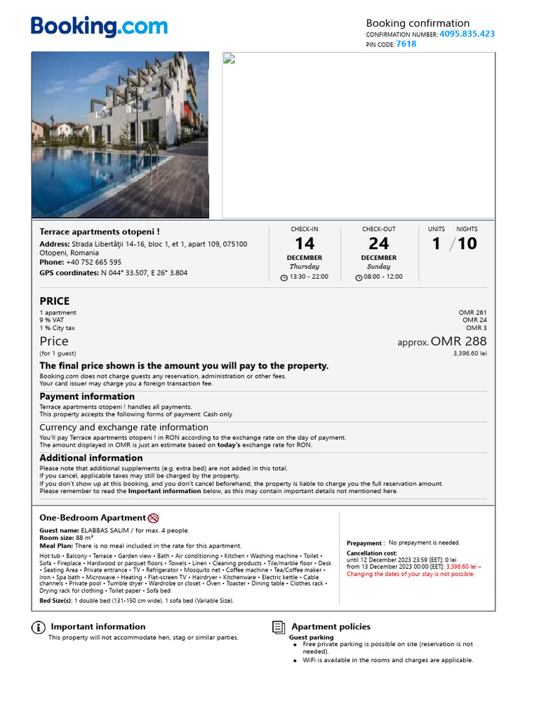 Hotel Booking - Com - Confirmation EN | PDF