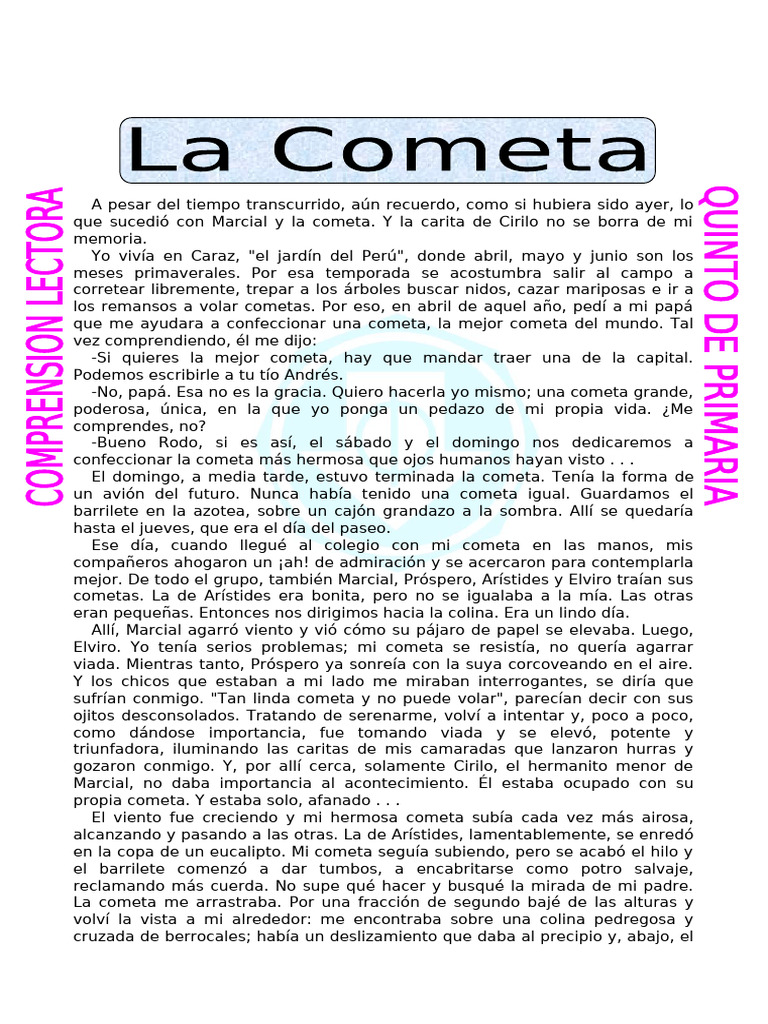 Ficha-La-Cometa-para-Quinto-de-Primaria | PDF
