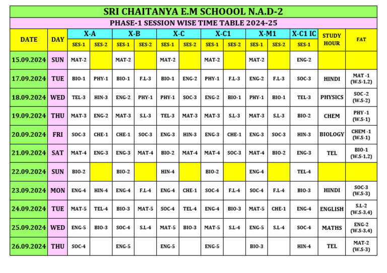 Phase-1 Session Timetable 15.09.2024-1 | PDF