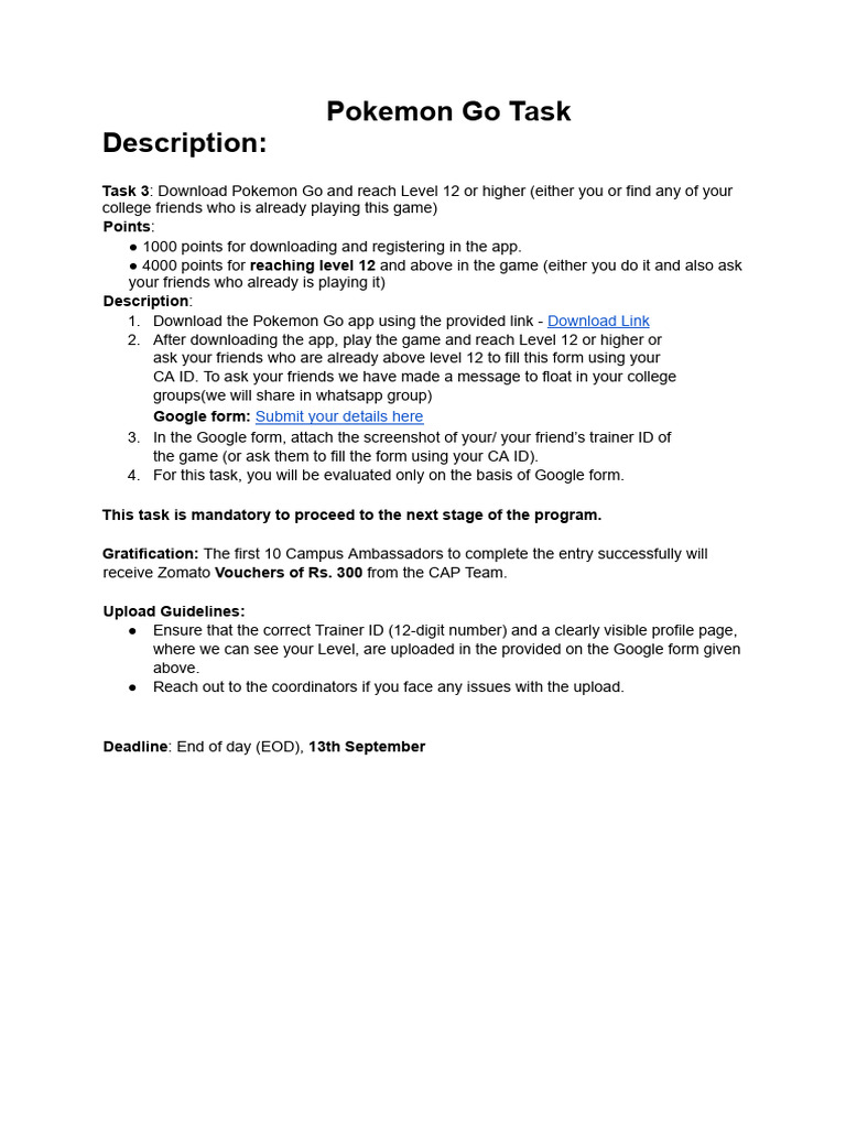 Pokemon Go Task | PDF