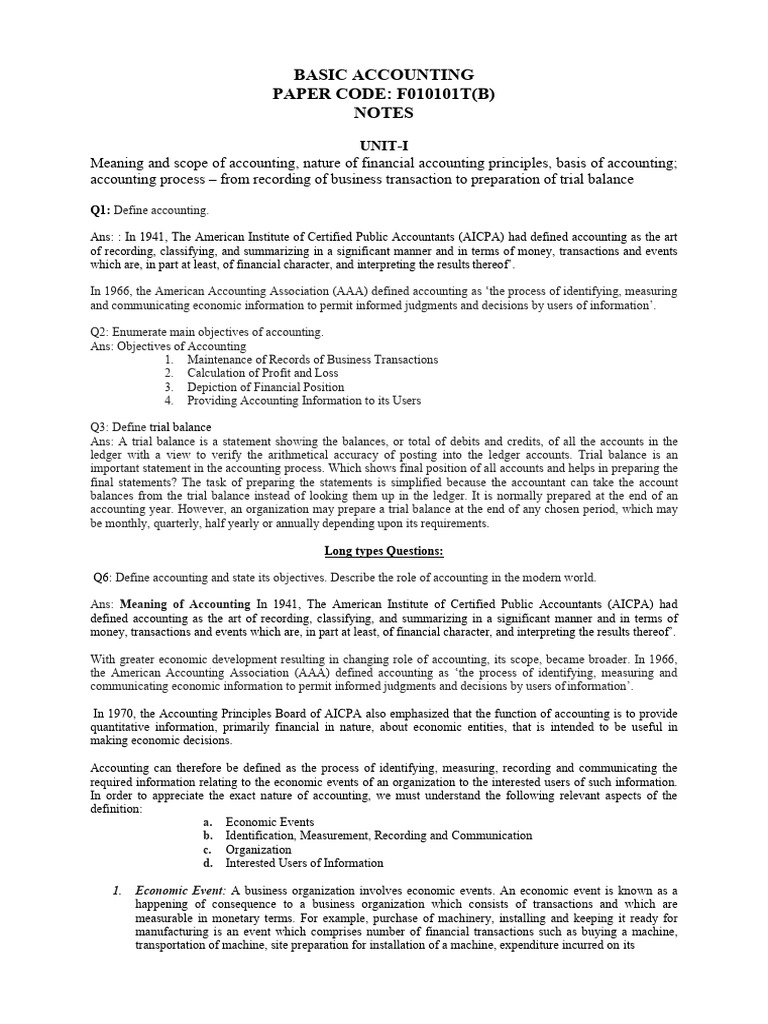 Basic Accounting-Unit-1 | PDF