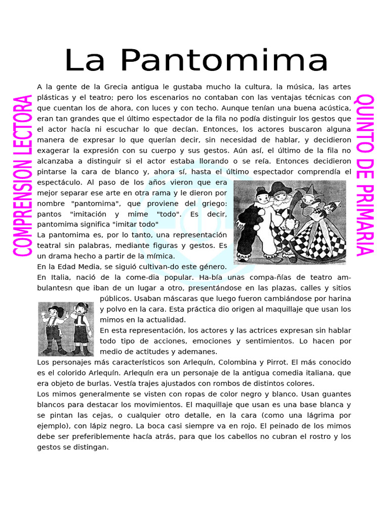 Ficha La Pantomima para Quinto de Primaria | PDF