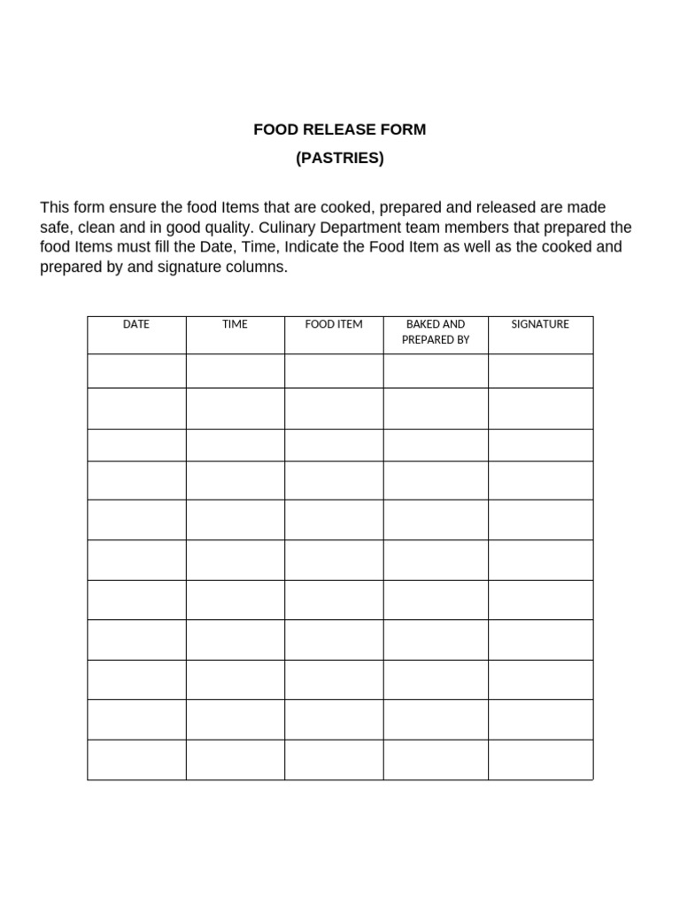 Food Release Form | PDF