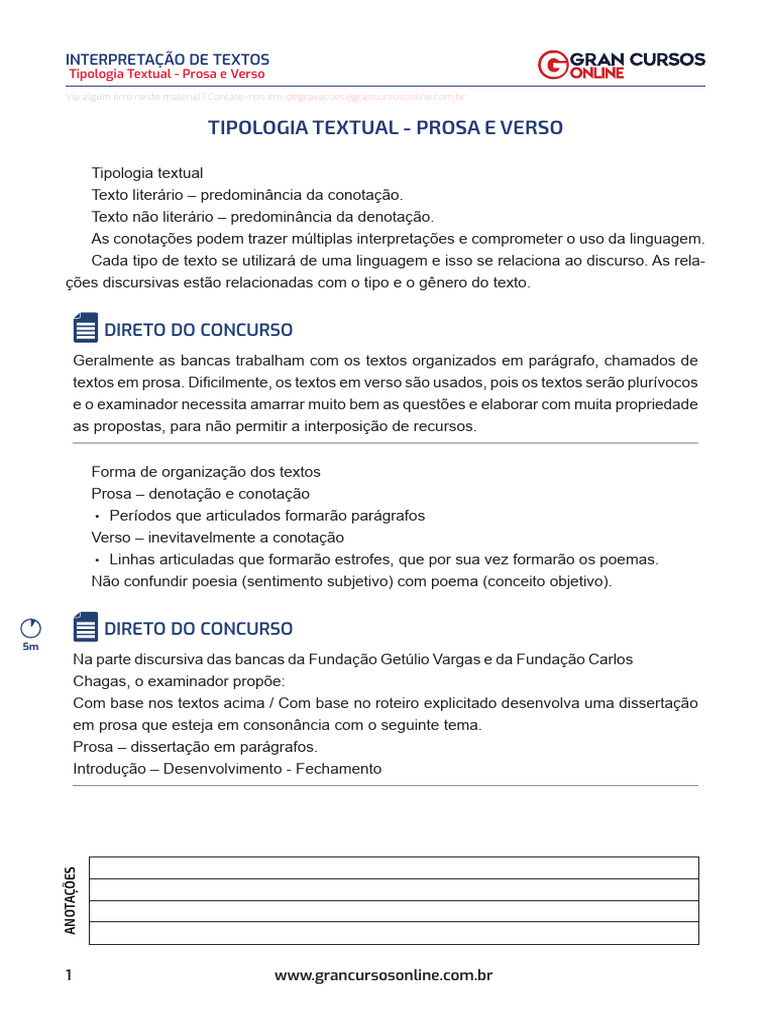 Aula 13 - Tipologia Textual - Prosa e Verso | PDF