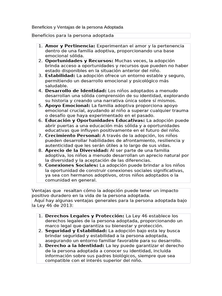 Beneficios y Ventajas de La Persona Adoptada | PDF | Adopción | Salud y ...