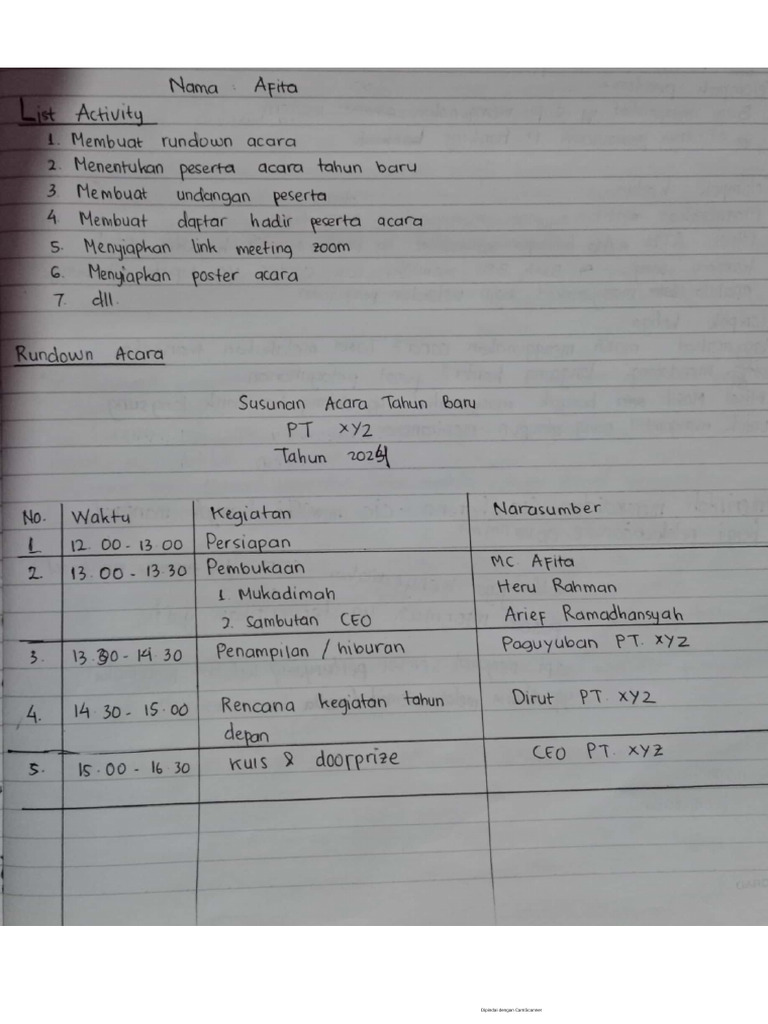 Studi Kasus Membuat List Activity, Rundown, Undangan | PDF