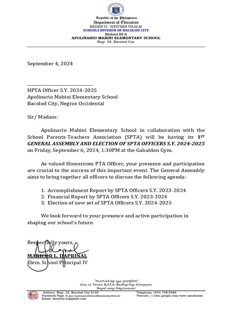 Invitation Letter To HPTA Officers | PDF