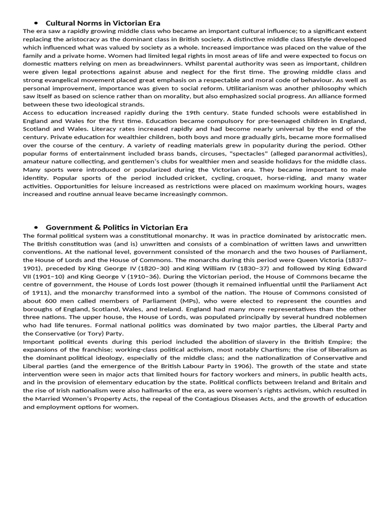 Victorian Era Detailed | PDF
