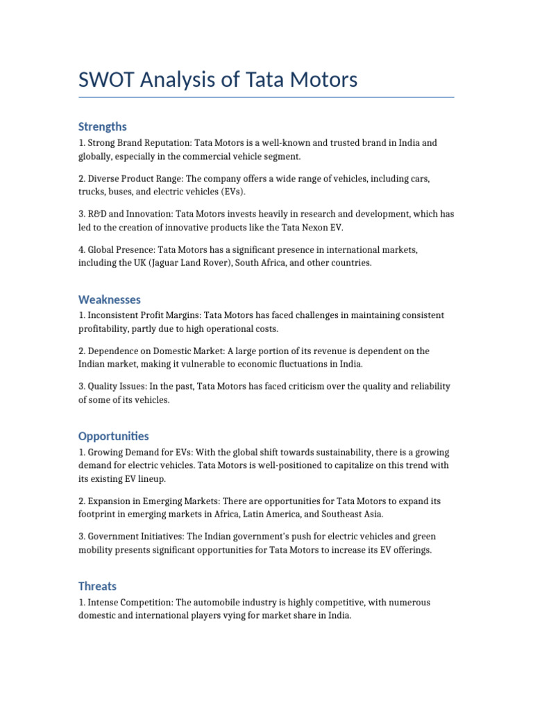Tata Motors SWOT Analysis | PDF