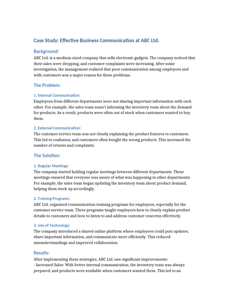Business Communication Case Study | PDF