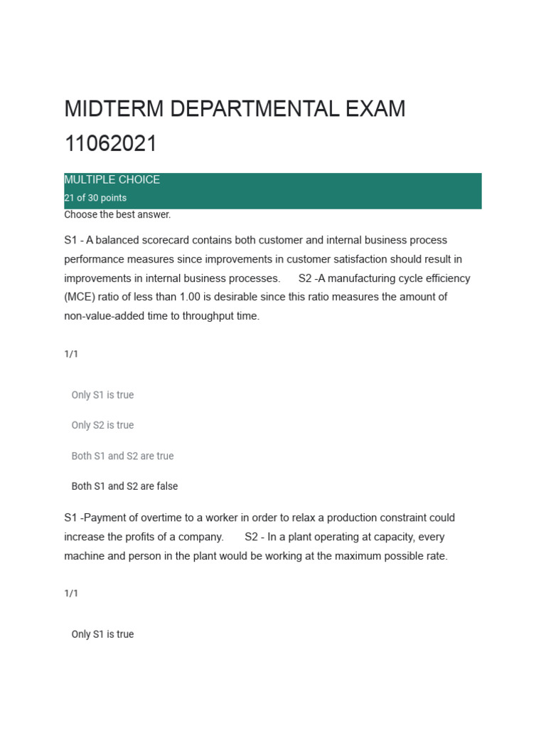 Midterm Departmental Exam 11062021 1 | PDF