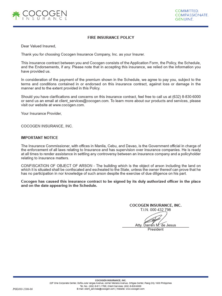 Fire Insurance Policy | PDF