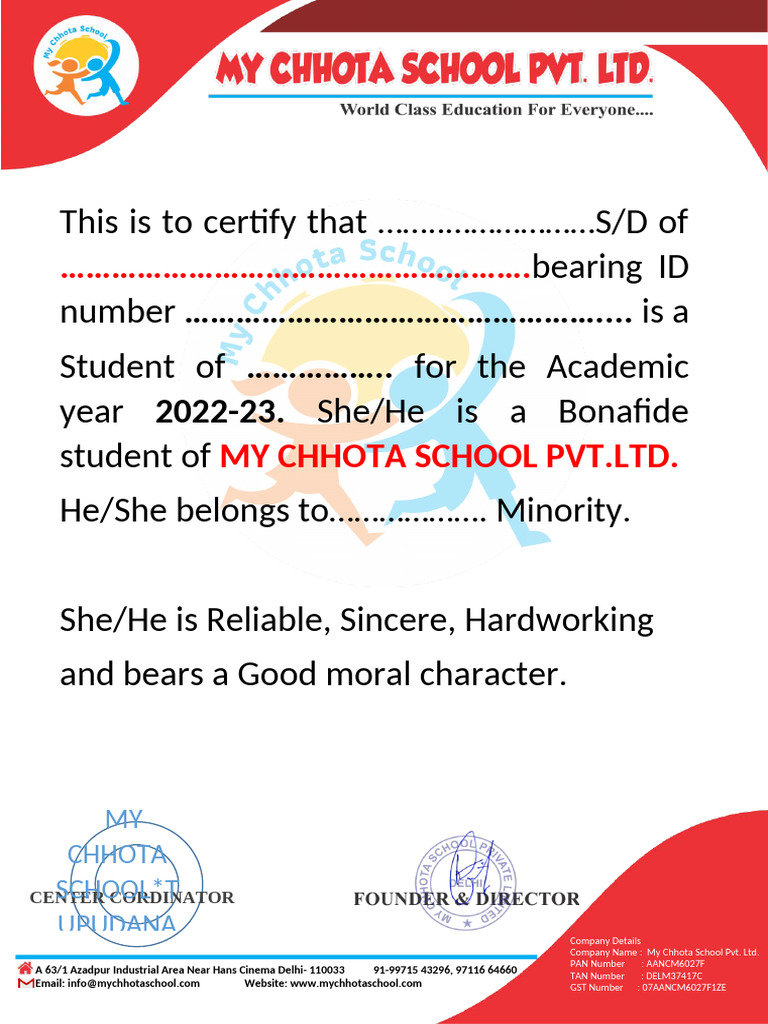 Bonofide Certificate | PDF