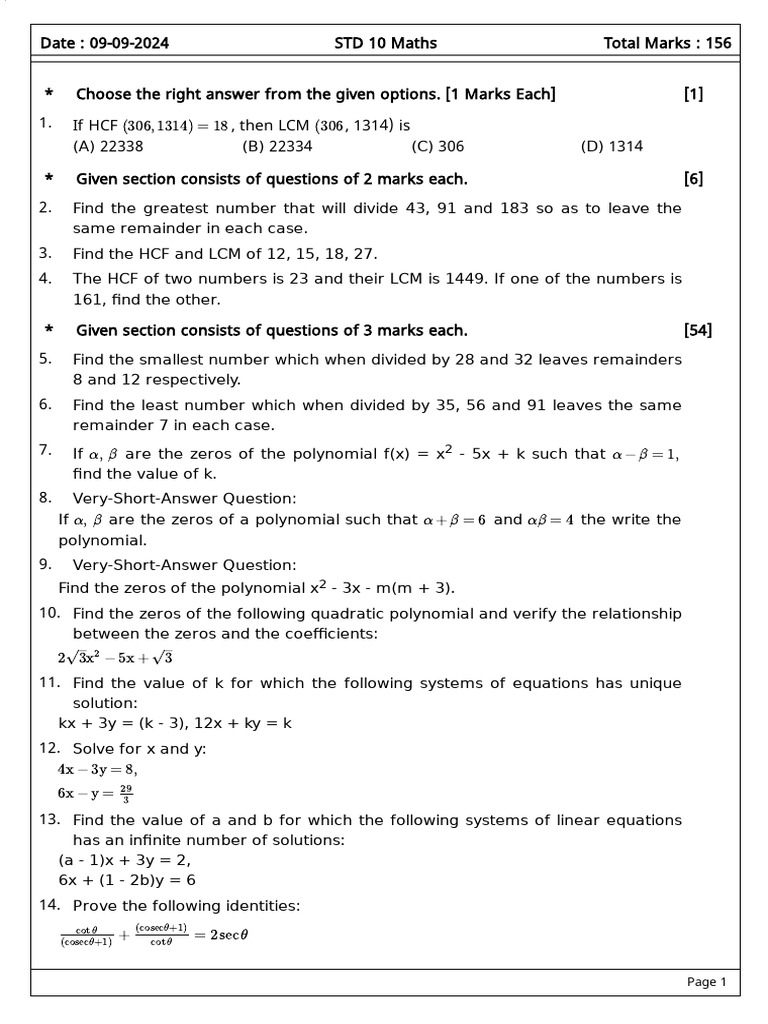 Project Work For Class 10 | PDF | Equations | Teaching Methods & Materials