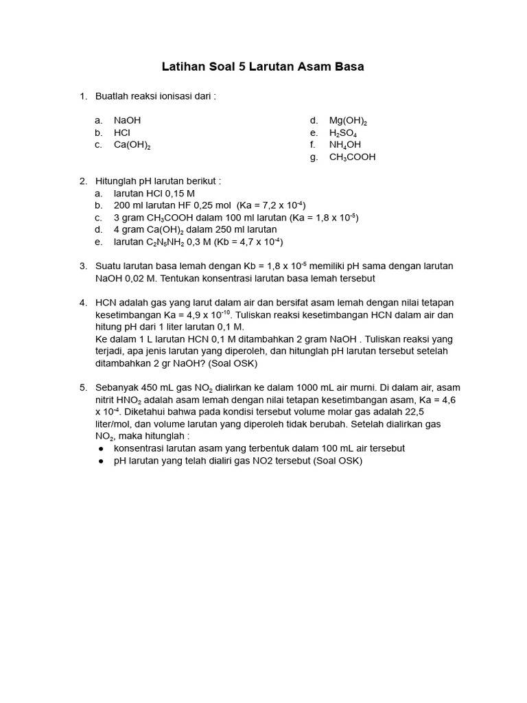 Latihan Soal 5 Larutan Asam Basa | PDF