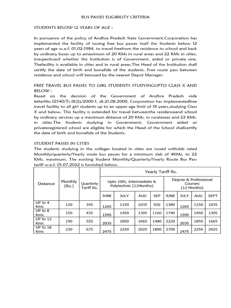 Bus Passes Eligibility Criteria2023 | PDF | Bus | Transport