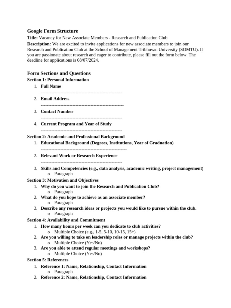 Google Form For Associate Member | PDF