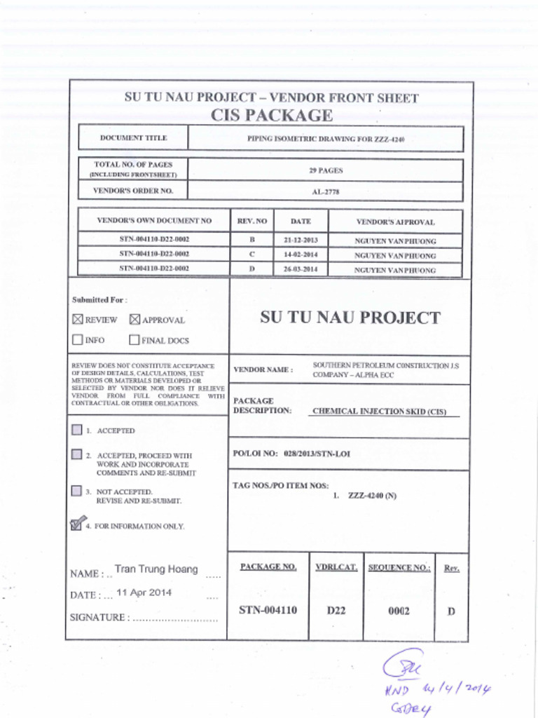 STN-004110-D22-0002 Rev D Piping Isomectric Drawing For ZZZ-4240-CL-C4 | PDF