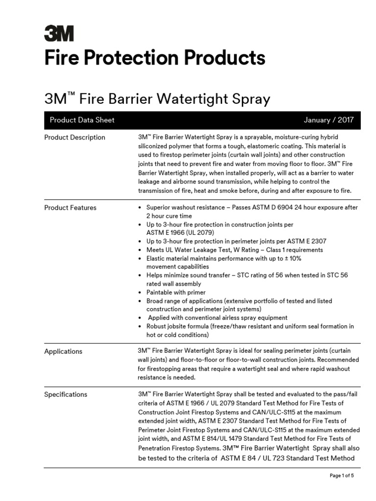 3M Fire Barrier Watertight Spray Technical Data Sheet | PDF | Legal ...