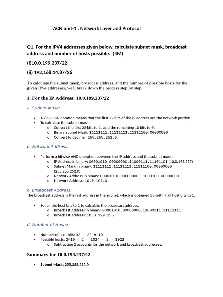 ACN Div-A Unit-1 Numericals | PDF