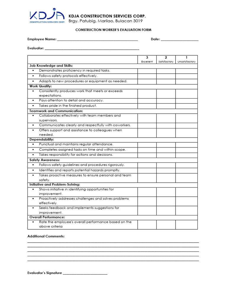Workers Eval Form | PDF