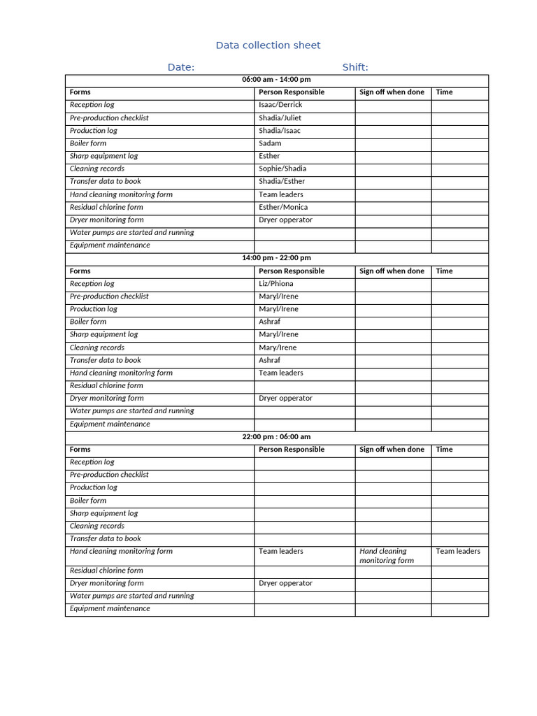 Data Collection Sheet | PDF