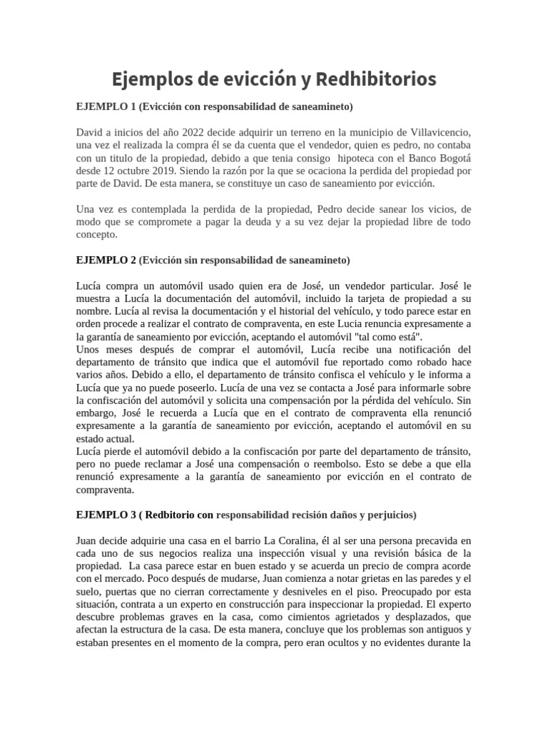 Ejemplos Evicción y Rebhitorio | PDF