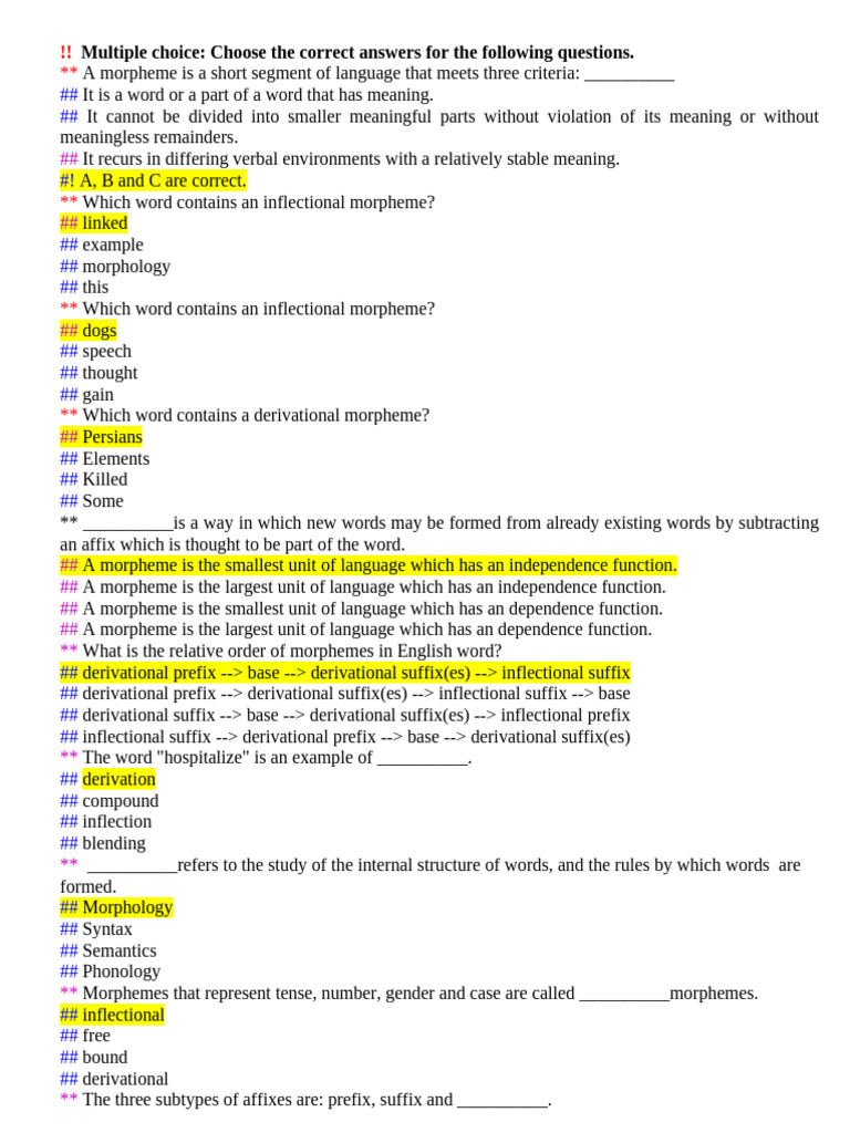 ôn - đáp án - bài tập ôn thi final exam -MORPHOLOGY AND SYNTAX | PDF
