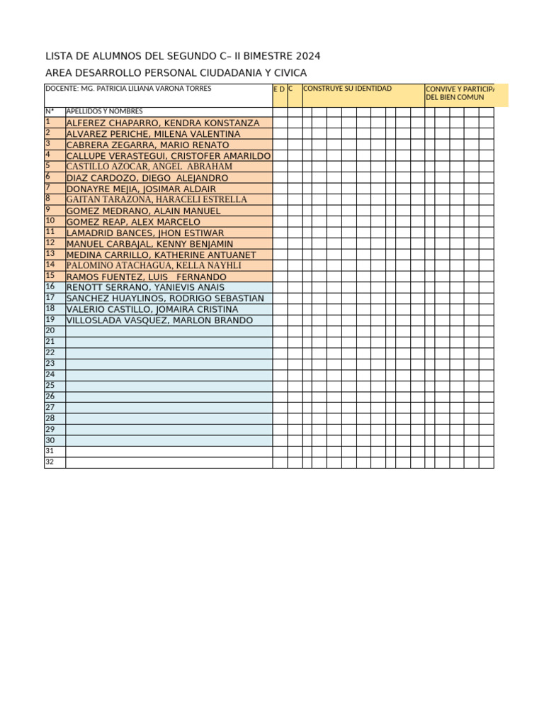 Lista Alumnos 2c-2024 2do Bimestre | PDF