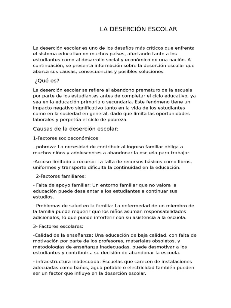 La Deserción Escolar | PDF