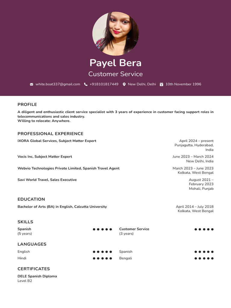 Payel Bera FlowCV Resume 20240714 1 | PDF