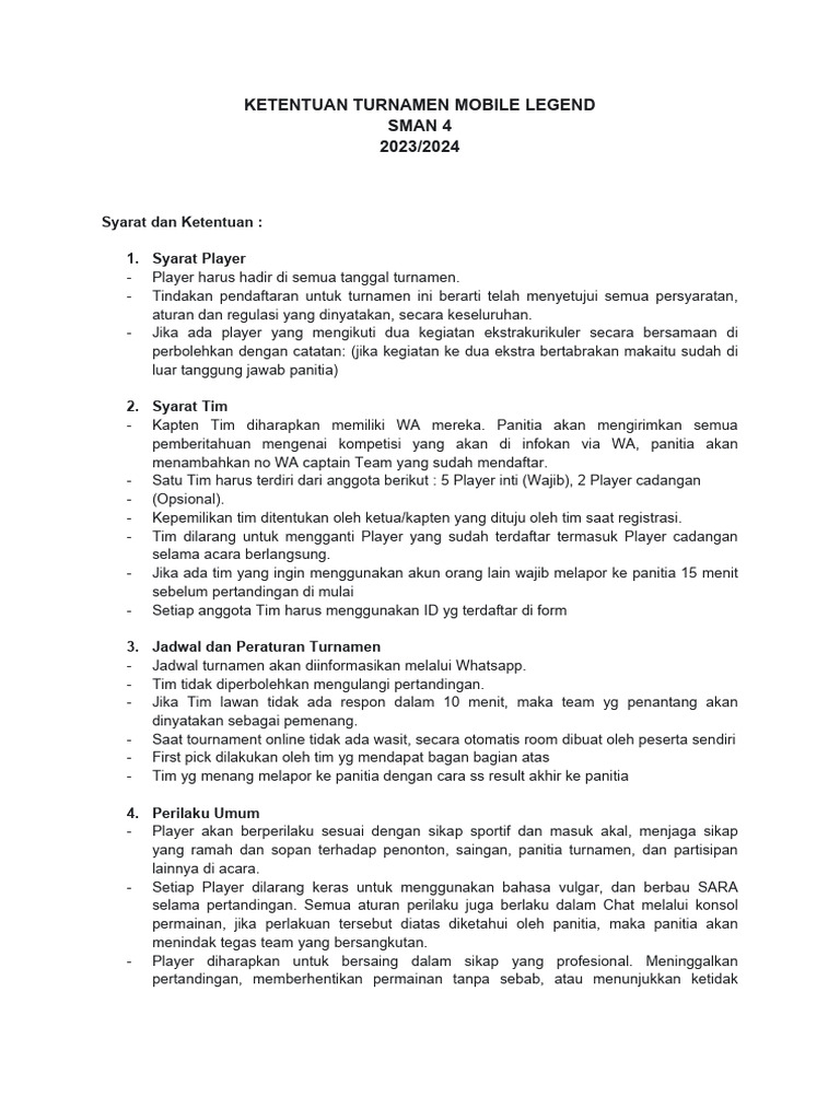 Ketentuan Turnamen Mobile Legend | PDF