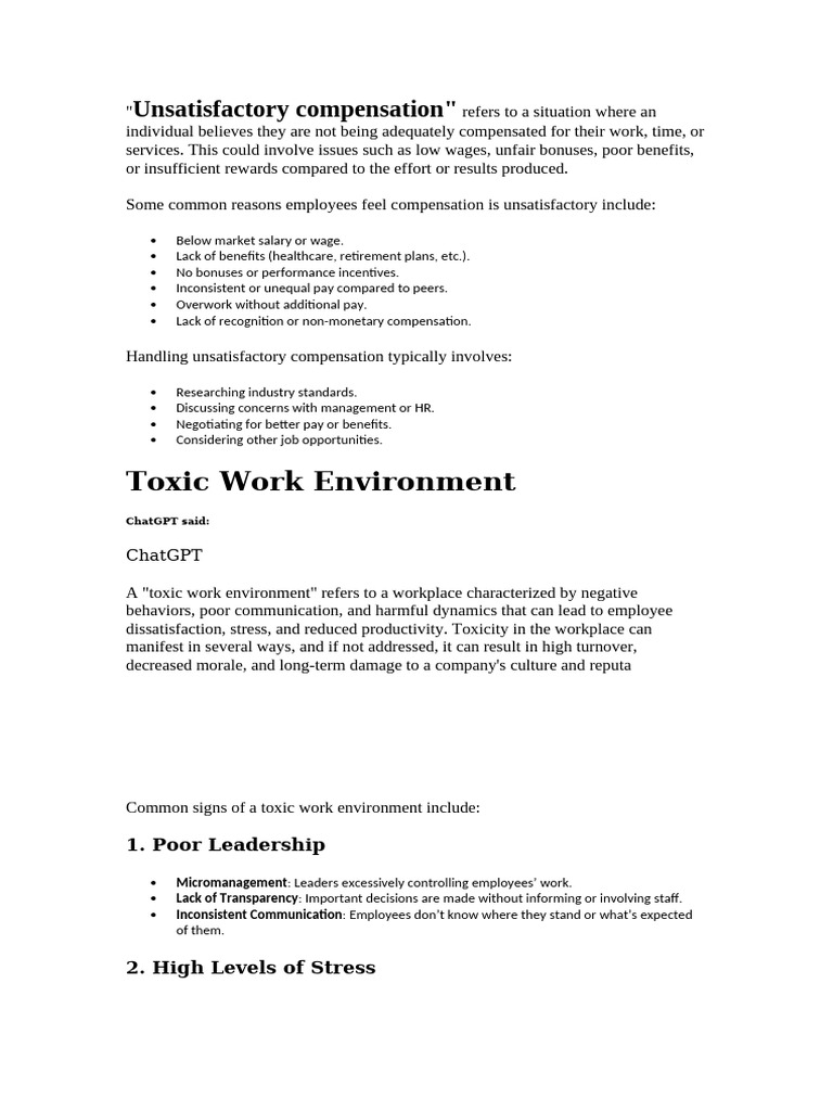 Unsatisfactory Compensation | PDF