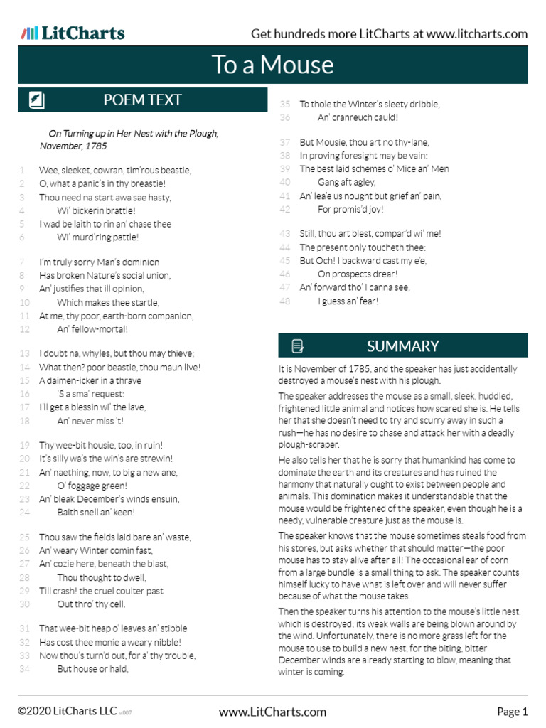 LitCharts To A Mouse | PDF | Poetics