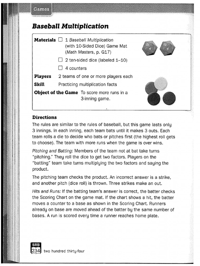 Multiplication Baseball | PDF