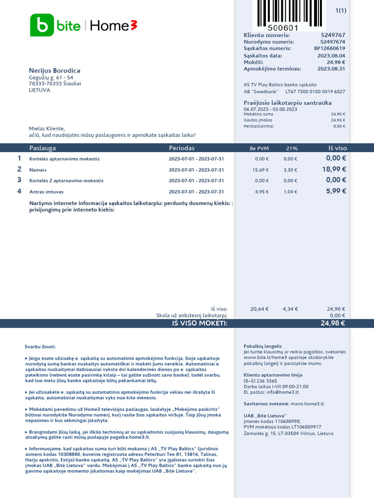 Saskaita BP12660619 | PDF