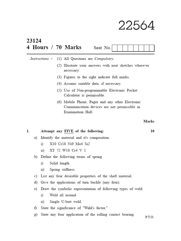 22564-2023-Winter-Question-Paper (Msbte Study Resources) | PDF | Screw ...
