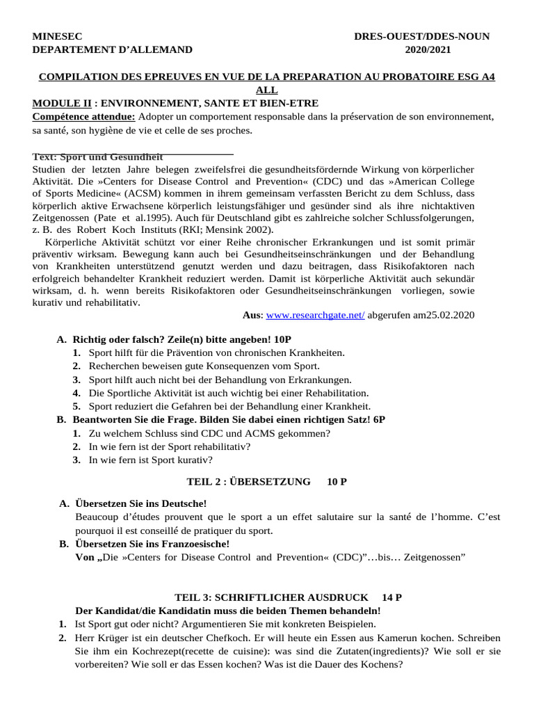 Epreuves Types Probatoire | PDF