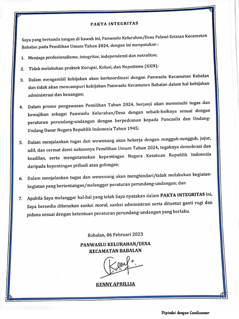 Pakta Integritas | PDF