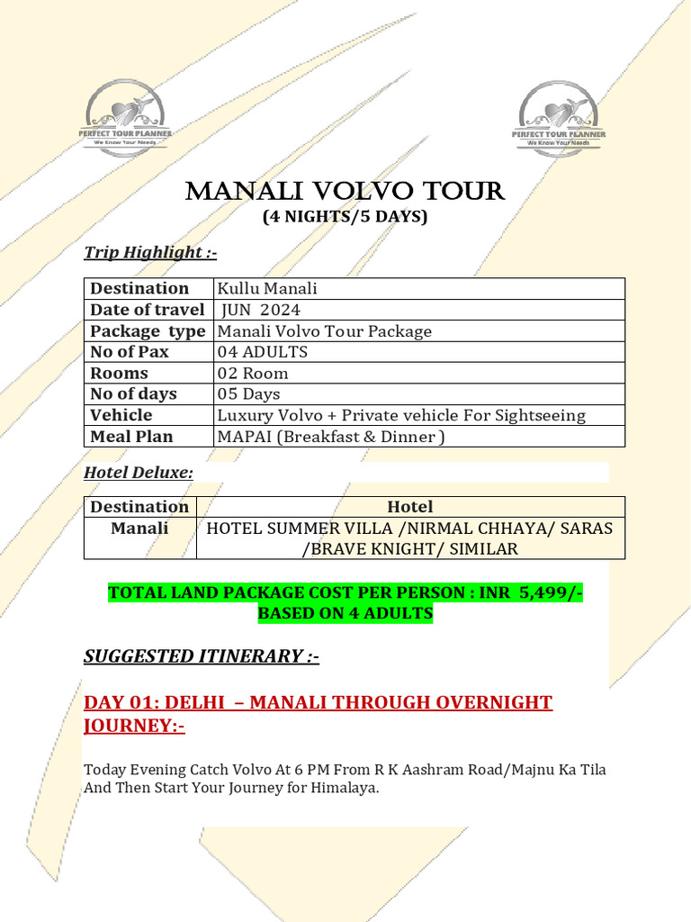 5 Days Manali Trip.. Jun To 10 Jul | PDF
