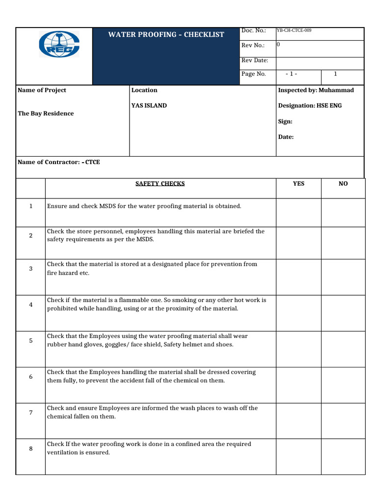 HSE Checklist-for-Waterproofing | PDF