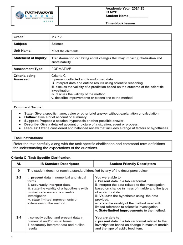 Formativecriterionc Myp2 Unit1 (2) (Repaired) | PDF