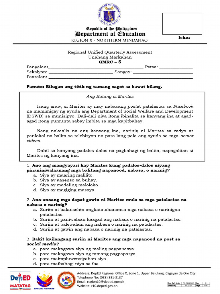 GMRC 5 1st Q Exams | PDF | Career & Growth | Social Science