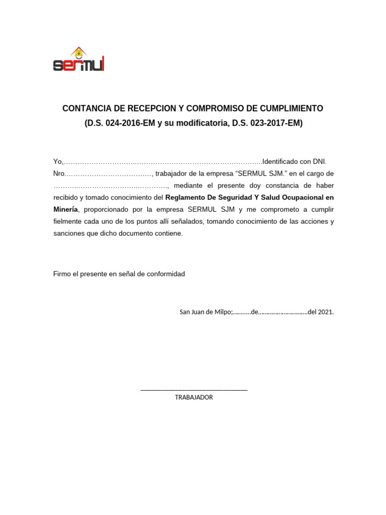 4-DS 024 y Su Mod 023 Constancia de Entrega | PDF