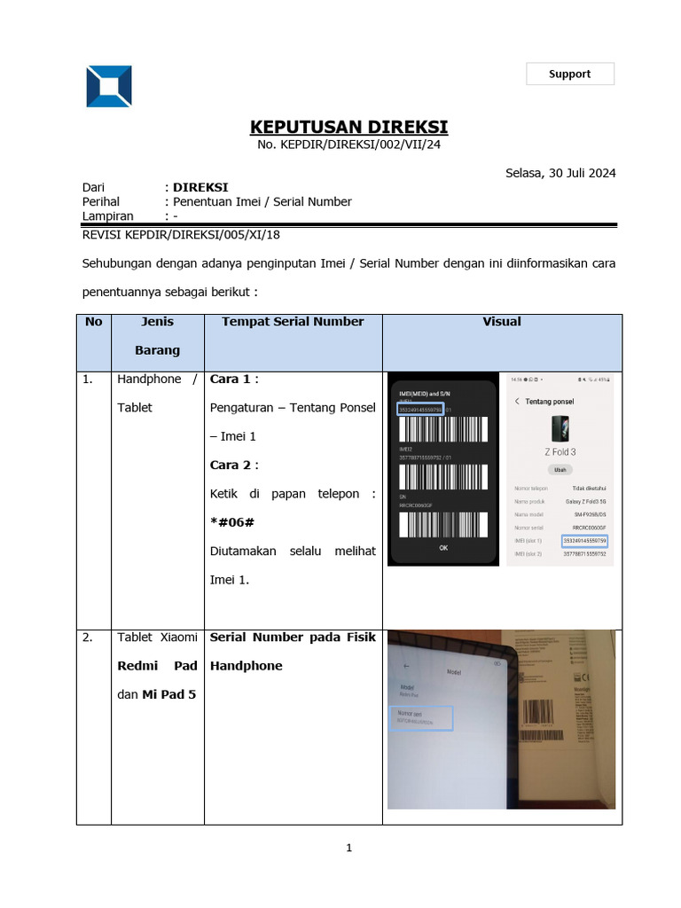 KEPUTUSAN DIREKSI - PENENTUAN IMEI SERIAL NUMBER | PDF